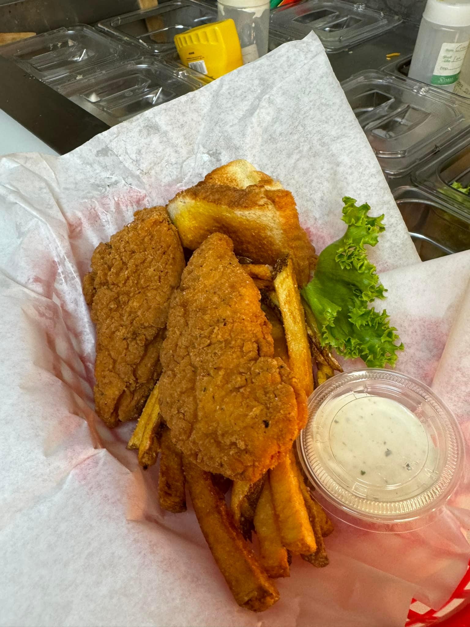 Huey's Eats 620A S Tyler Ave - Kids Chicken Strips comes with fries.