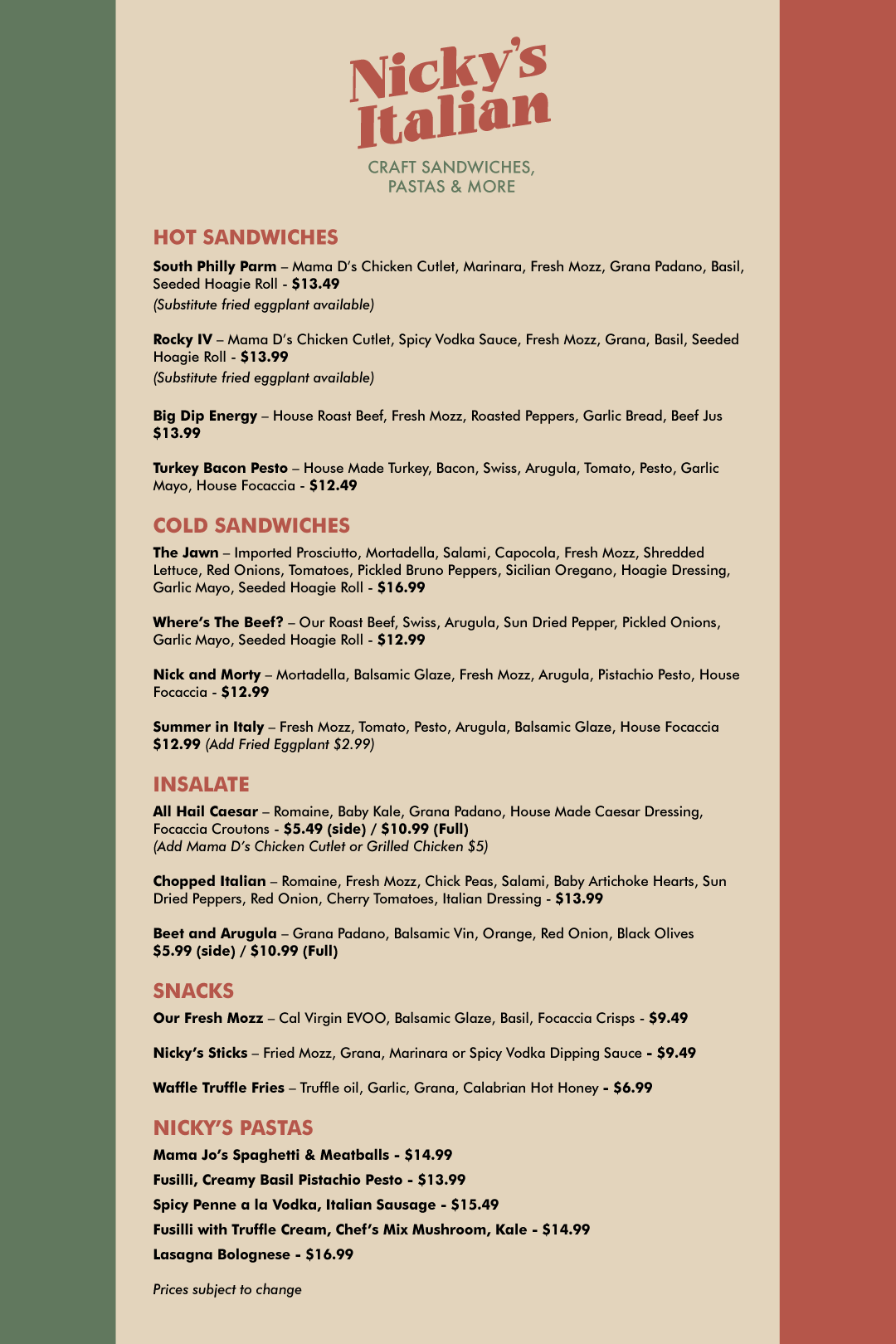 Nicky's Italian 1221 West March Lane | Toast