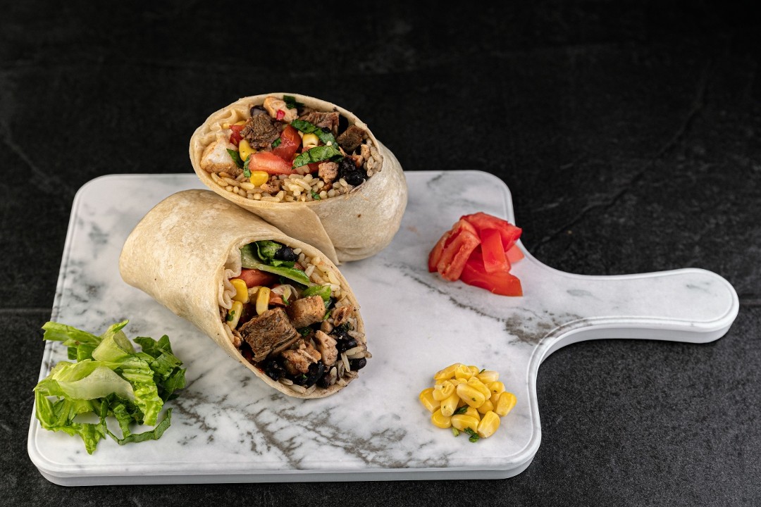 30 West Main Road - **BYO SUPER LOADED BURRITO (Choose 3 Meats)**