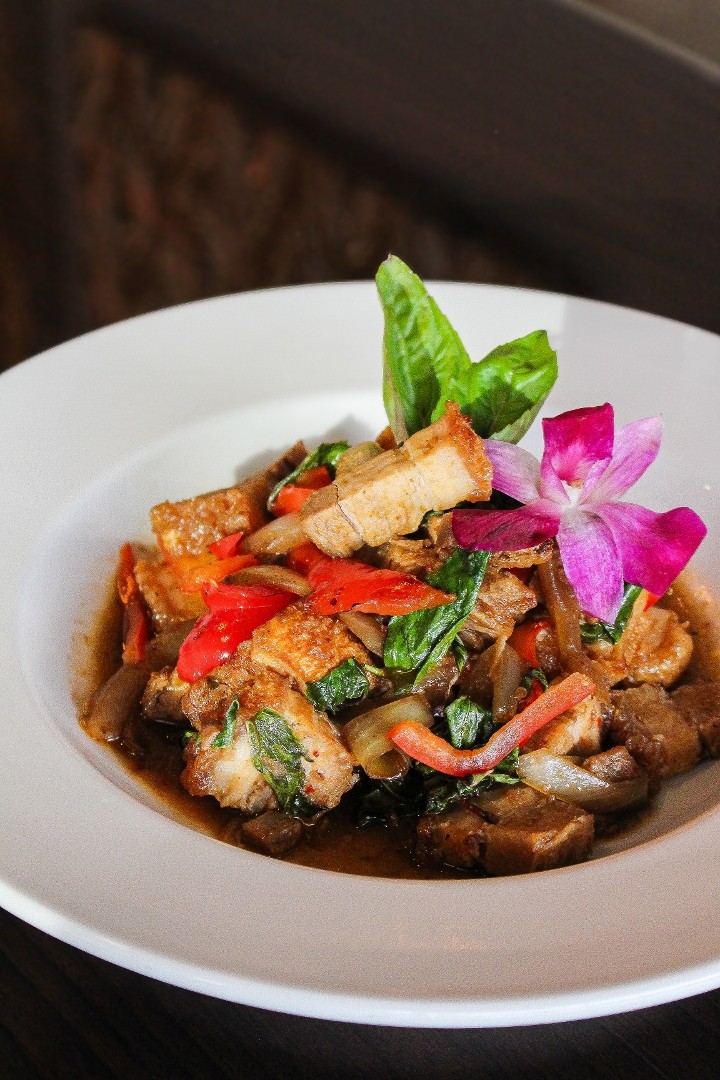 Pop Thai Restaurant - Kaprow Moo Krob (Crispy Pork Belly Basil)