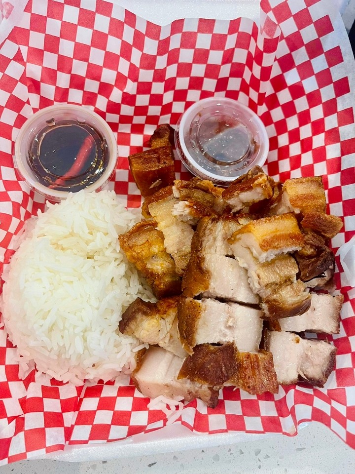 Sana All Authentic Filipino Cuisine Food Trailer - Lechon Kawali with pancit, rice, and lumpia