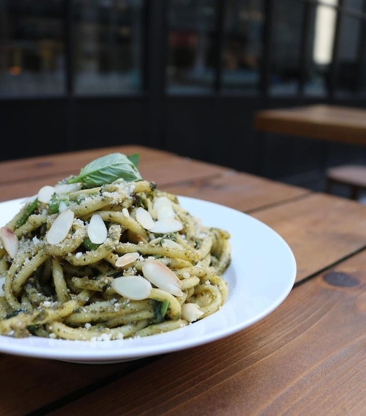 Osteria Scossa @ Chefs Hall - Bucatini with Almonds, Rapini, Pecorino ...