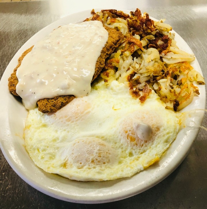 Delta Coney Island - Country Fried Steak, 3 Eggs, Hash Browns, & Toast
