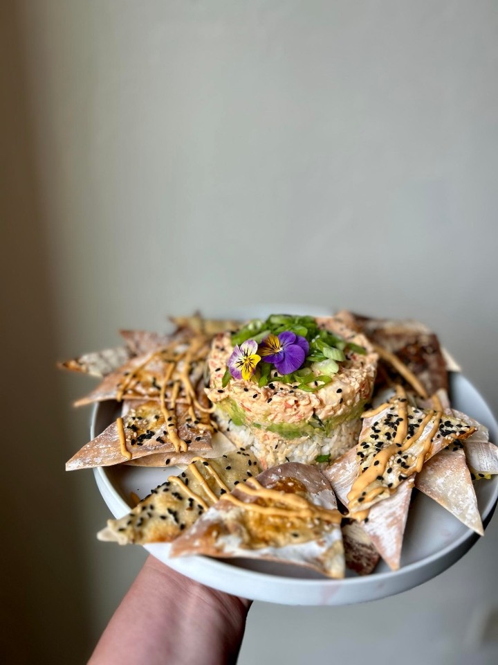313 Dodge - California Roll Sushi Stack with Wonton Chips