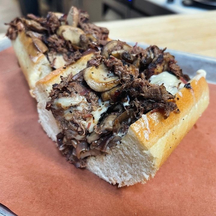 Redemption BBQ and Market - Mushroom Swiss Brisket Cheesesteak