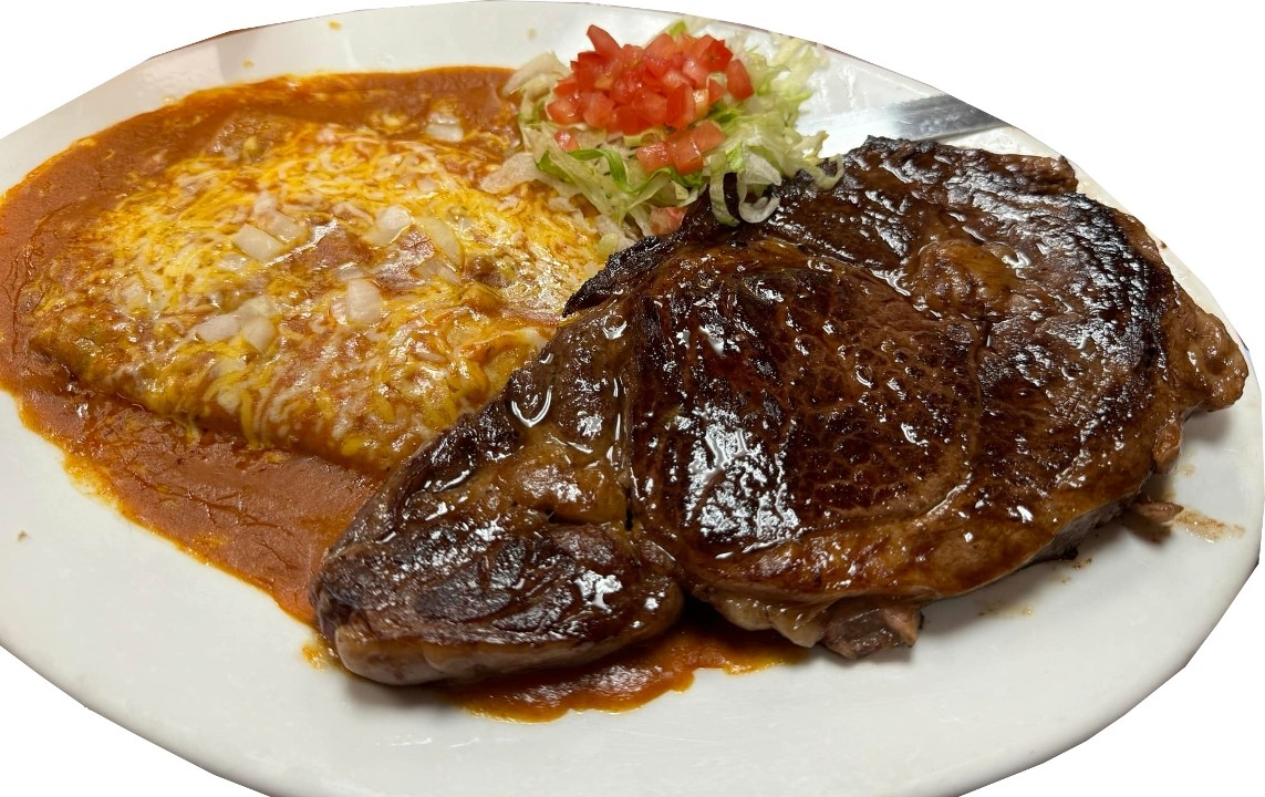 Los Hermanitos Del Oeste Restaurant - 10 oz Ribeye Steak and Enchiladas